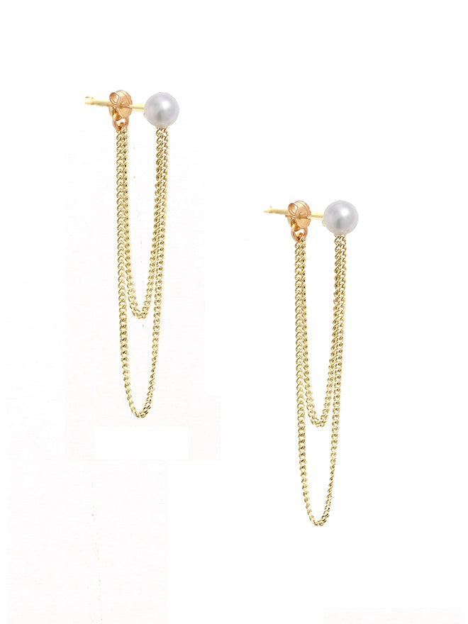 Double Chain Wrap Around Pearl Earrings – POPPY FINCH